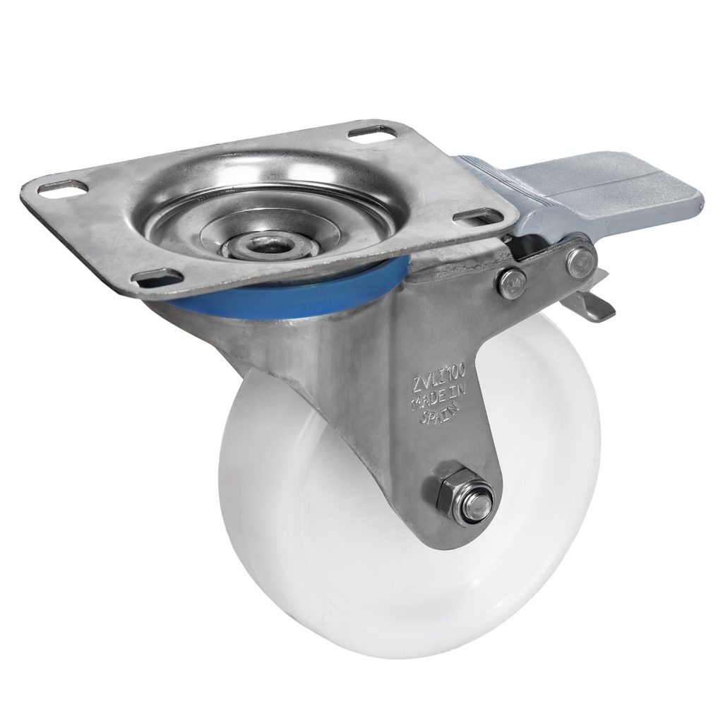Swivel with Brake Stainless Steel Caster White Polypropylene wheel ...
