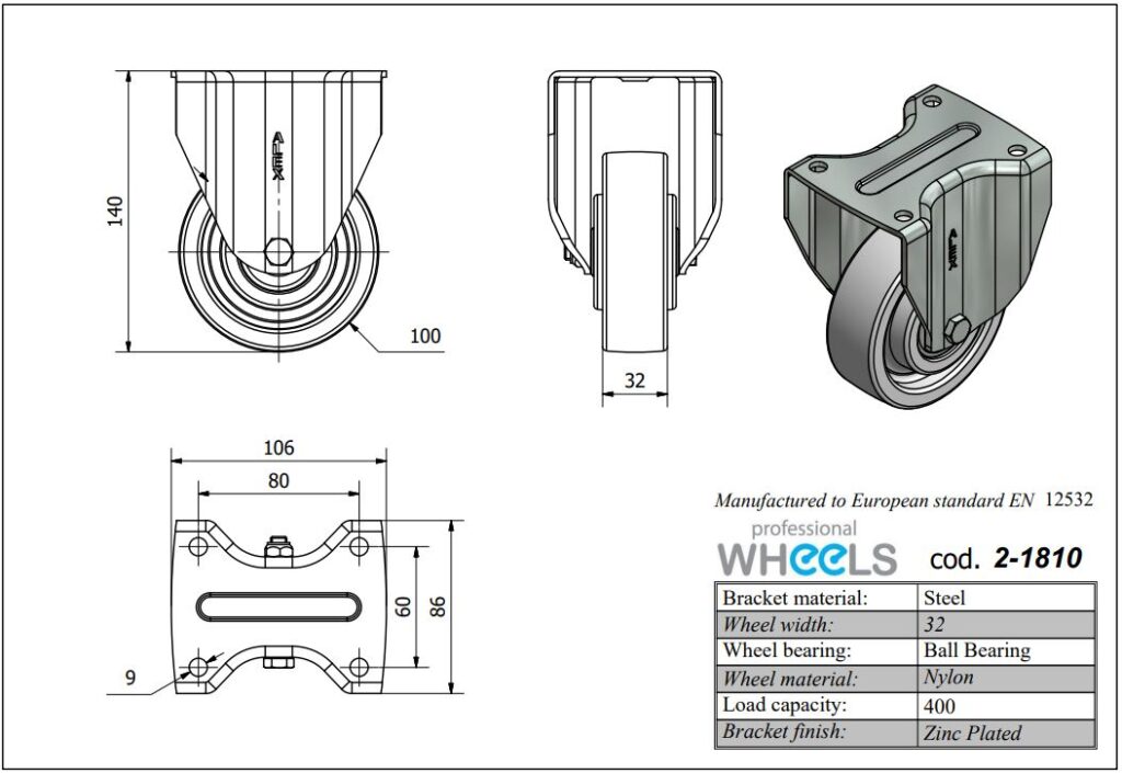 Ball Bearing Fixed Mount Zinc Plated Reinforced nylon Caster ...